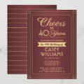 ANY Birthday Cheers Classic Border Burgundy & Gold Invitation | Zazzle