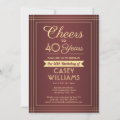ANY Birthday Cheers Classic Border Burgundy & Gold Invitation | Zazzle
