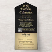 ANY Birthday Party QR Code RSVP Black and Gold All In One Invitation ...