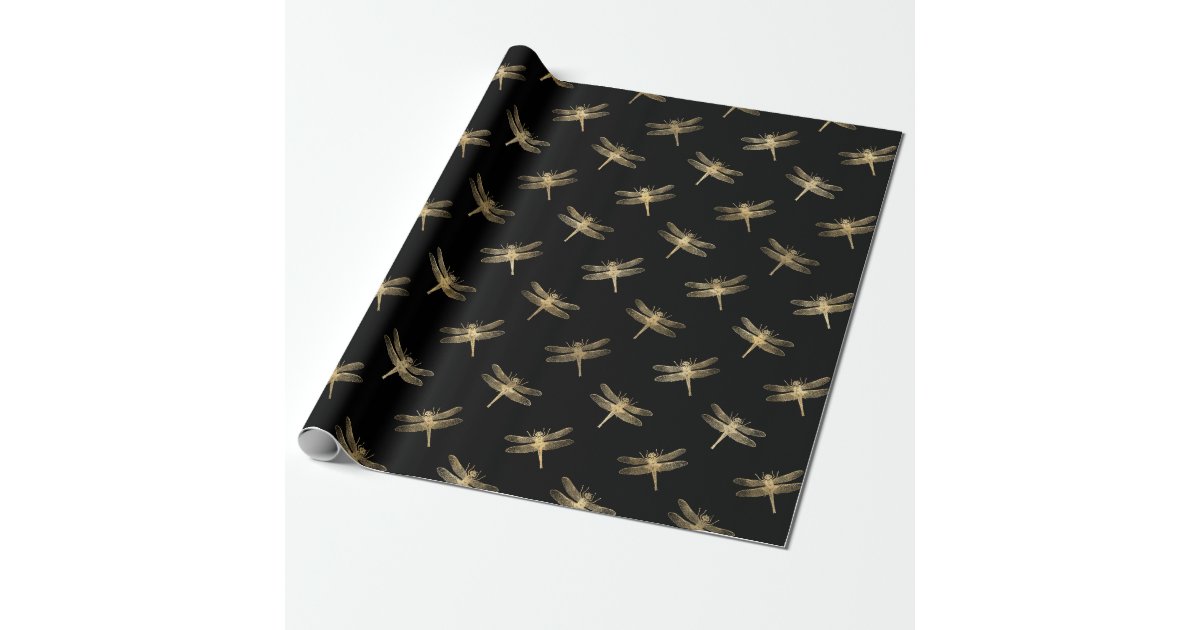 Any color and Gold Dragonfly Overlay Wrapping Paper | Zazzle
