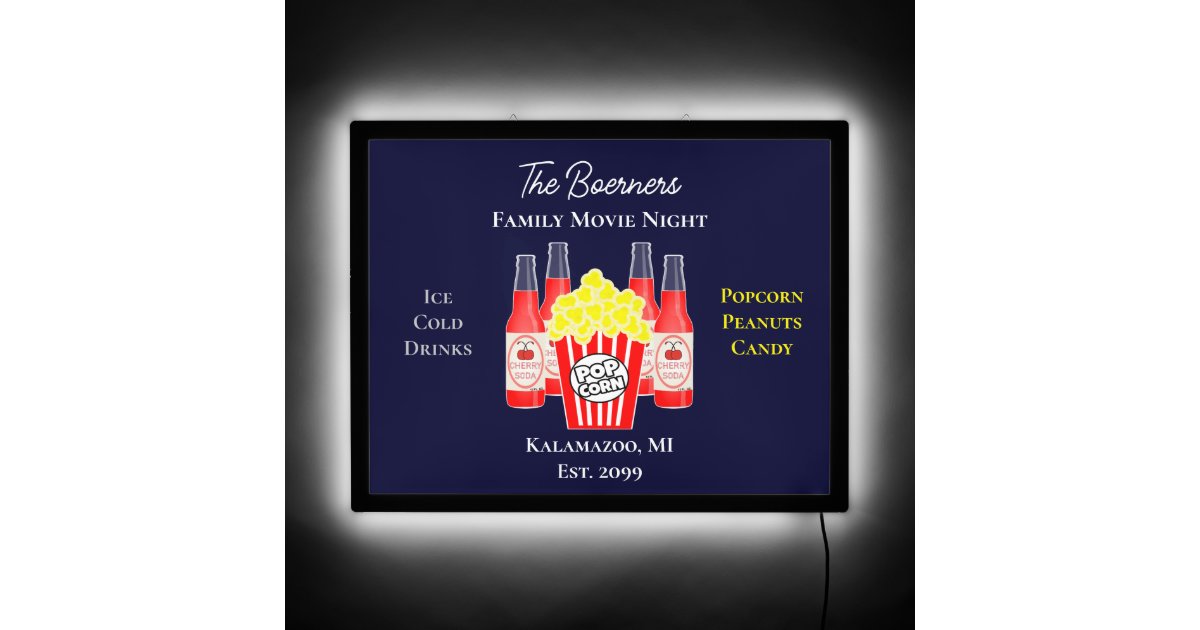 Any Color Background Family Movie Night Led Sign | Zazzle