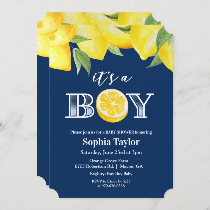 ANY COLOR - Boy Lemon Baby Shower Invitation | Zazzle