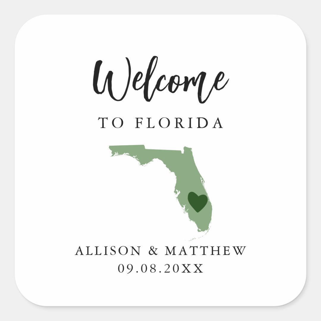 Any Color Florida Wedding Welcome Bag or Box Square Sticker | Zazzle