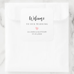 Any Color Heart Minimalist Simple Wedding Welcome Square Sticker | Zazzle