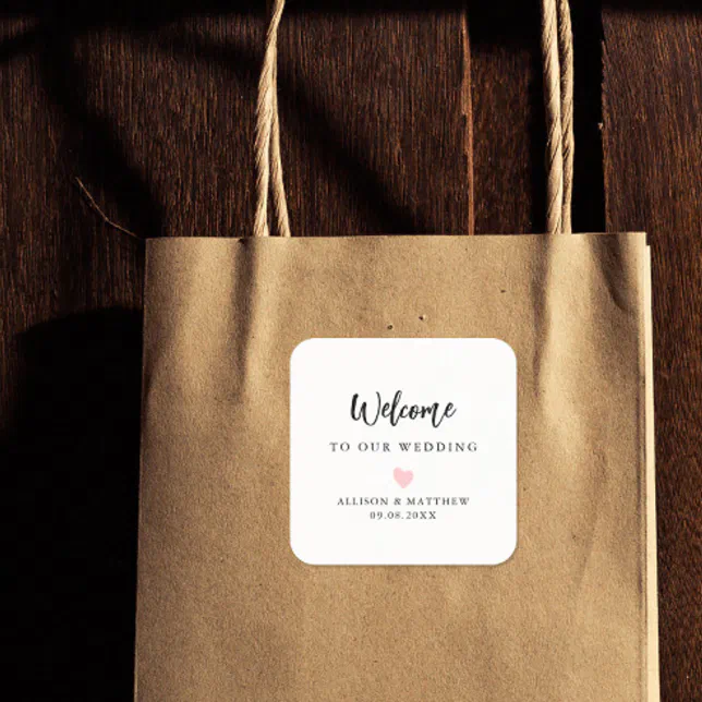 Any Color Heart Minimalist Simple Wedding Welcome Square Sticker | Zazzle