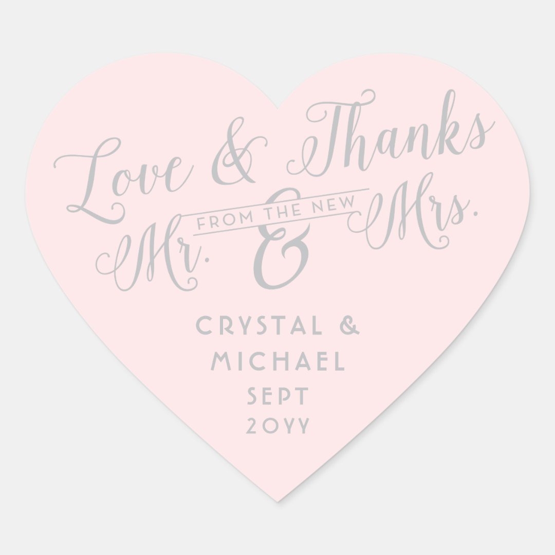 Any Color Heart - Silver Love and Thanks Wedding Heart Sticker | Zazzle