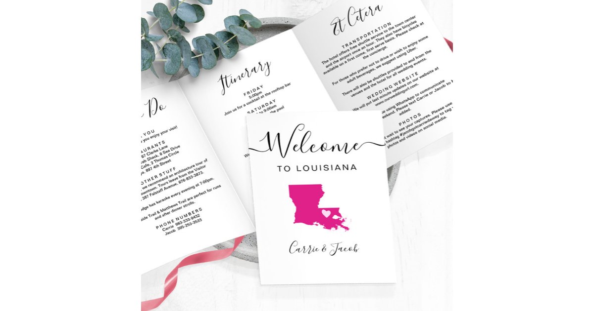 Any Color Louisiana Map Wedding Welcome Itinerary Tri-Fold Program | Zazzle