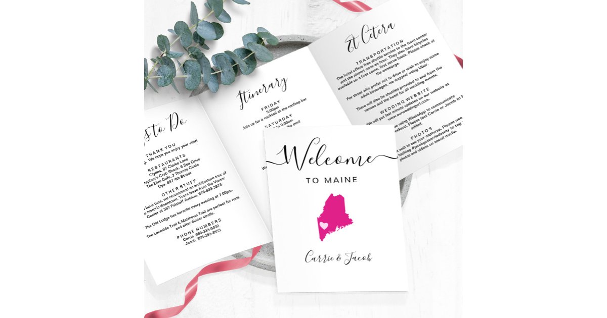 Any Color Maine Map Wedding Welcome Itinerary Tri-Fold Program | Zazzle