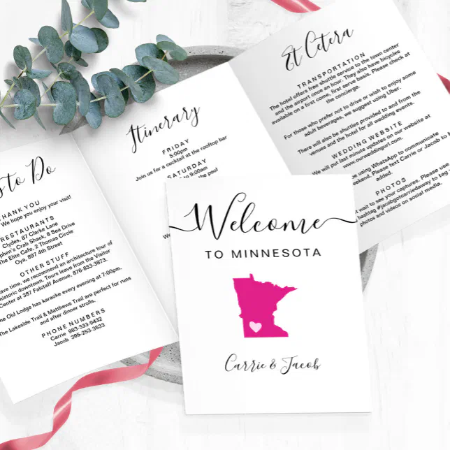 Any Color Minnesota Map Wedding Welcome Itinerary Tri-Fold Program | Zazzle