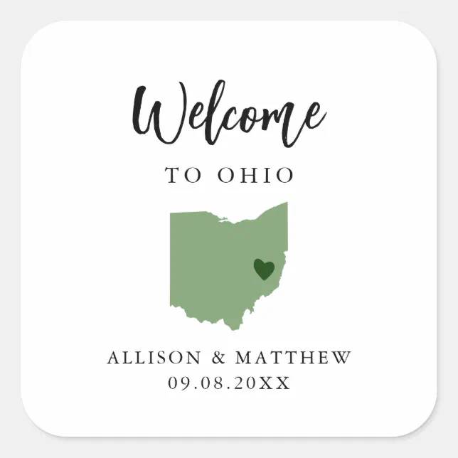 Any Color Ohio Wedding Welcome Bag Square Sticker | Zazzle
