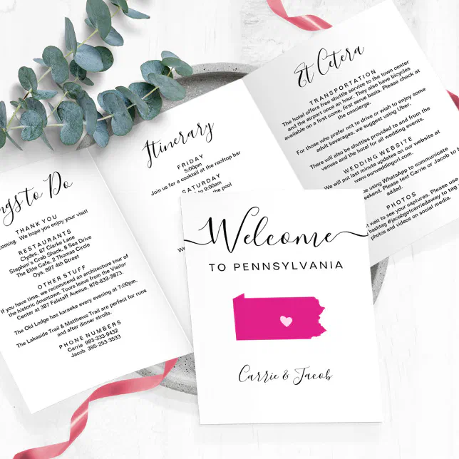 Any Color Pennsylvania Wedding Welcome Itinerary Tri-Fold Program | Zazzle