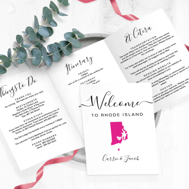 Any Color Rhode Island Wedding Welcome Itinerary Tri-Fold Program | Zazzle