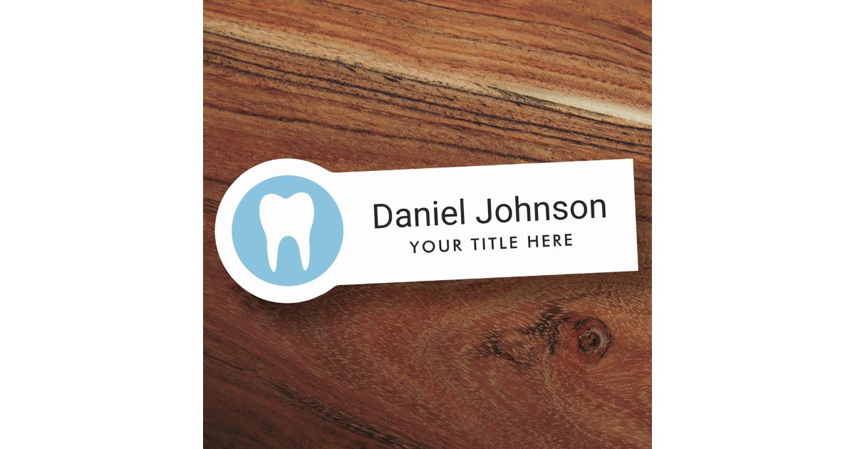 Any color tooth logo modern dentist dental name tag | Zazzle