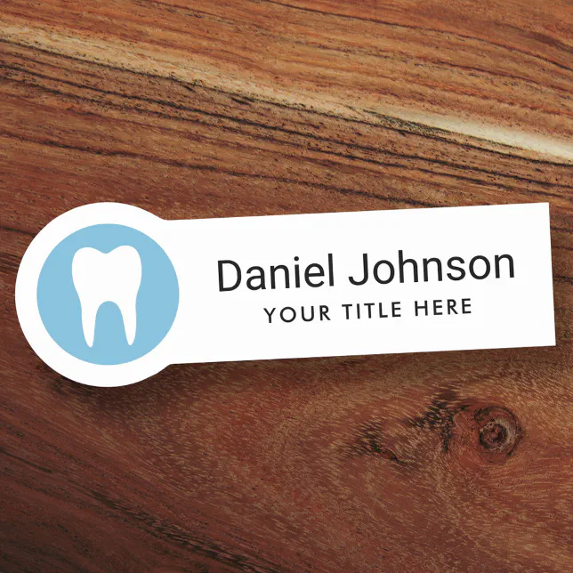 Any color tooth logo modern dentist dental name tag | Zazzle