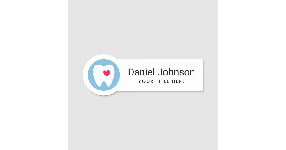 Any color tooth logo red heart dentist dental name tag | Zazzle