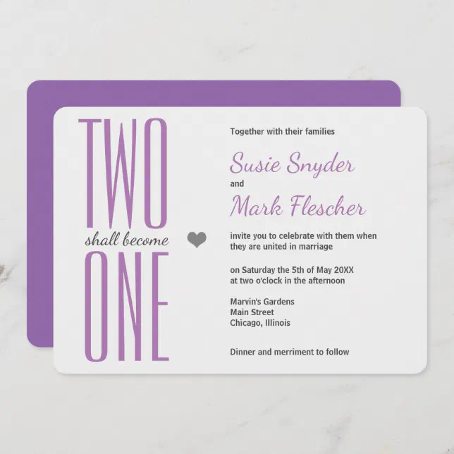 Any Color Two Become One Bible Wedding Invitation | Zazzle