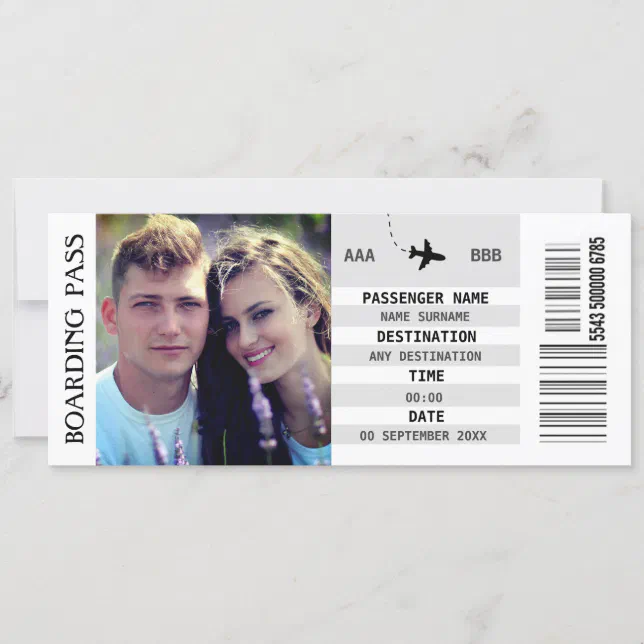 ANY destination boarding pass getaway couples Invitation | Zazzle