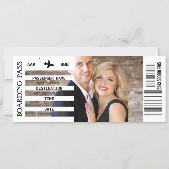 ANY destination boarding pass getaway DIY photo Invitation | Zazzle
