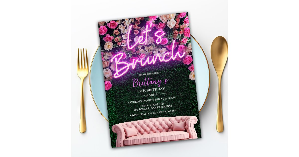 ANY EVENT - Neon Brunch Floral Invitation | Zazzle
