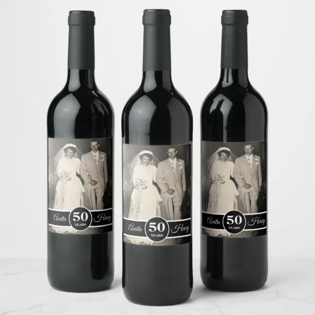Any Milestone Wedding Anniversary Photo Wine Label | Zazzle