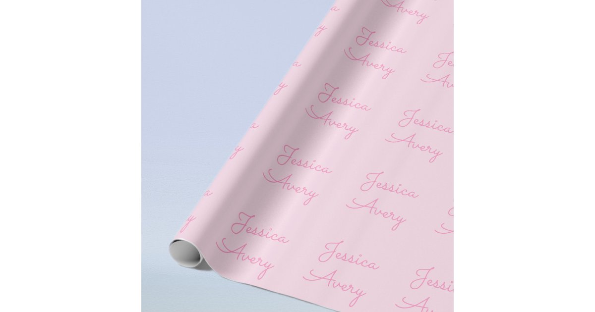 Any Name | Cute Pink Cursive Wrapping Paper | Zazzle