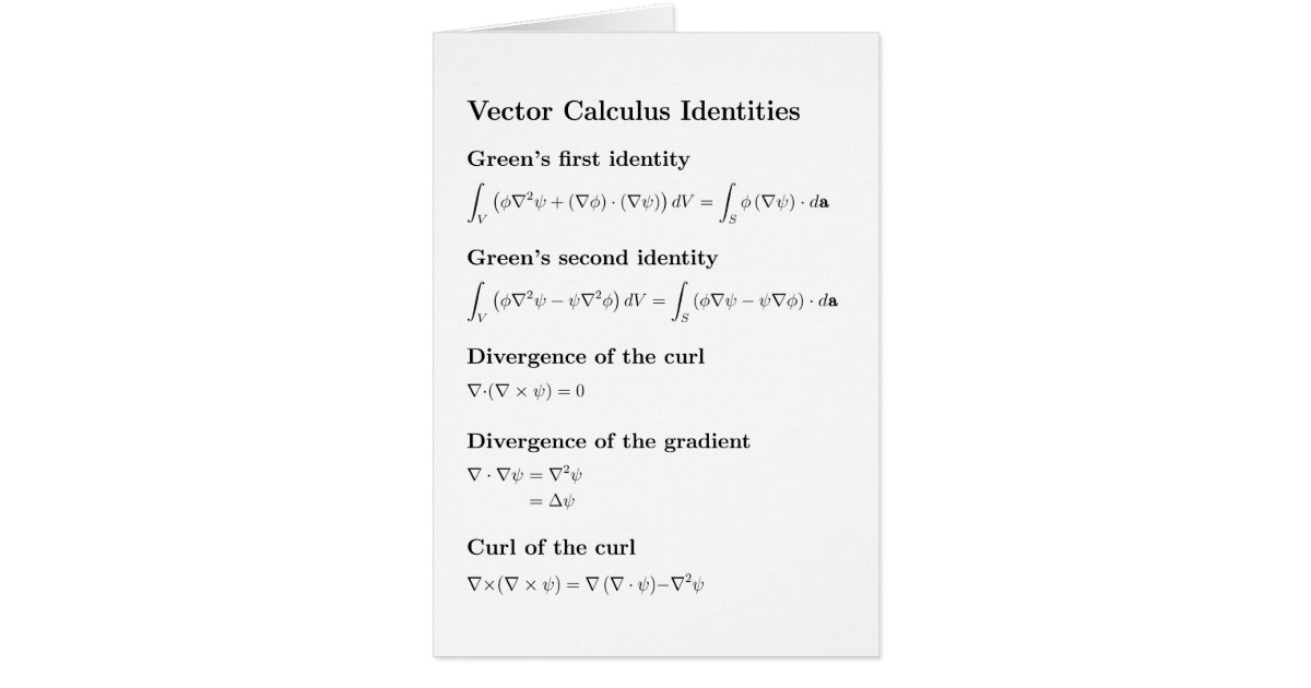Any occasion card: Vector calculus identities | Zazzle
