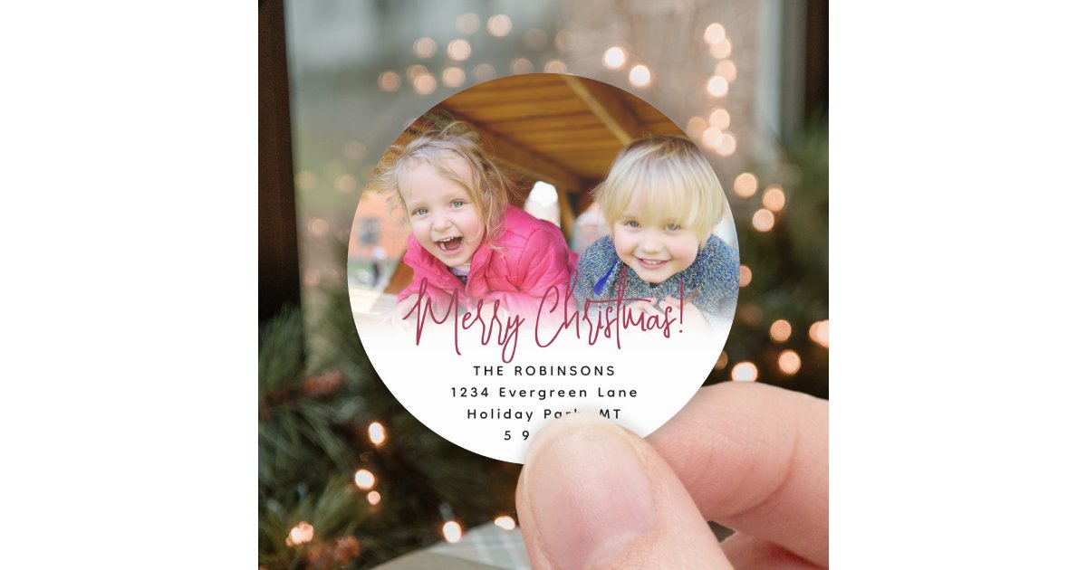Any Script Round Photo Red Return Address Labels | Zazzle