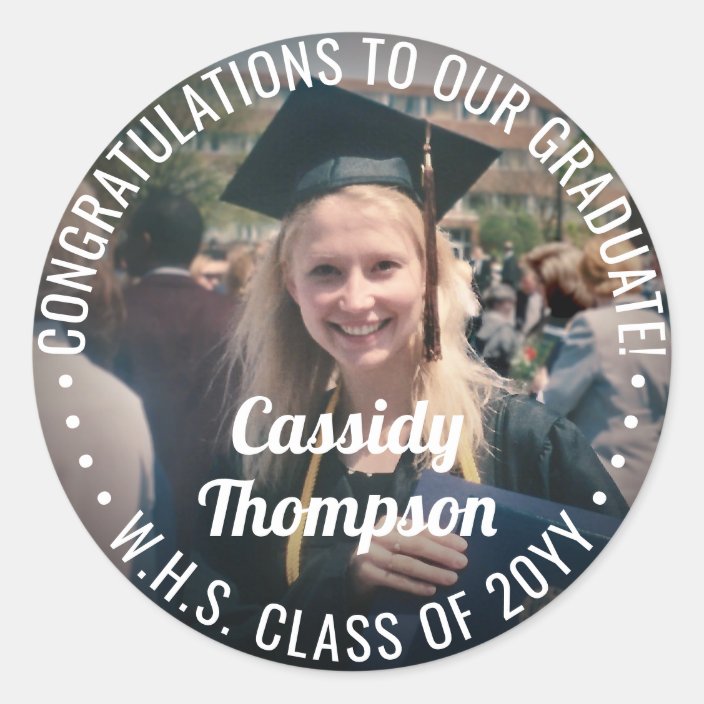 Any Text Graduation Photo Congratulations Modern Classic Round Sticker ...