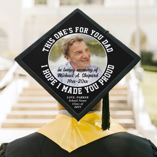Any Text Memorial Tribute Photo Black & White Graduation Cap Topper ...