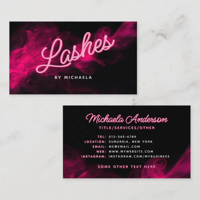 *ANY TEXT* Modern Pink Neon & Smoke Lashes/Eyelash Business Card | Zazzle