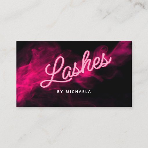 *ANY TEXT* Modern Pink Neon & Smoke Lashes/Eyelash Business Card | Zazzle