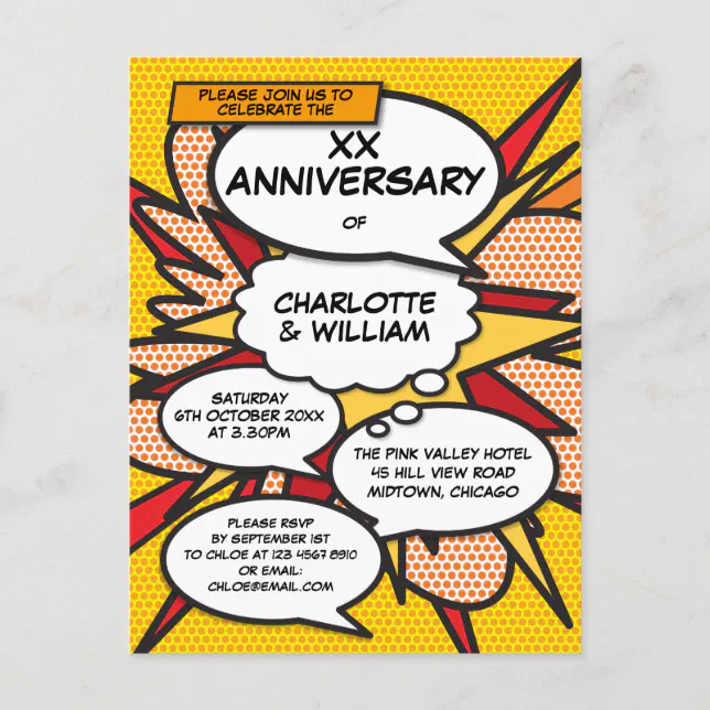 Any Wedding Anniversary Fun Retro Comic Book Announcement Postcard | Zazzle