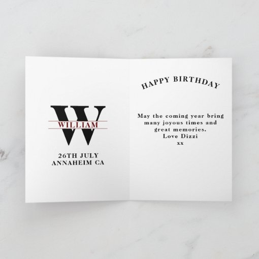Any Year Born In Monogram Add Your Name Birthday Card | Zazzle