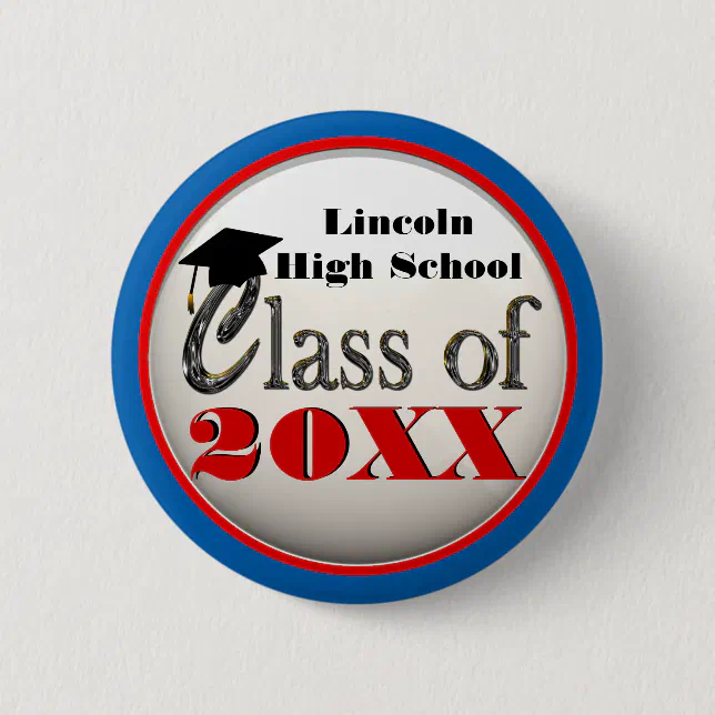 Any Year Graduation Cool Red, White & Blue Buttons | Zazzle