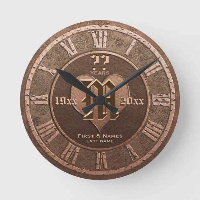 Any Year Vintage Copper Look Wedding Anniversary Round Clock | Zazzle