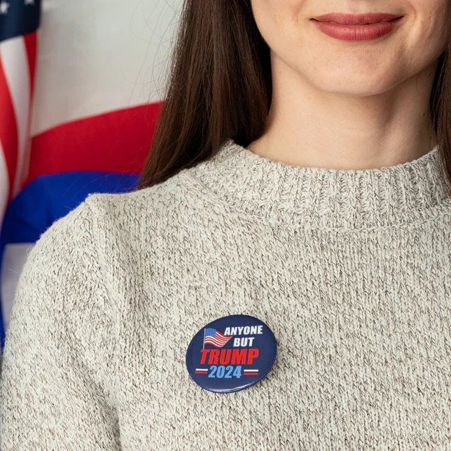 Anyone But Trump 2024 Funny Political Blue Button | Zazzle