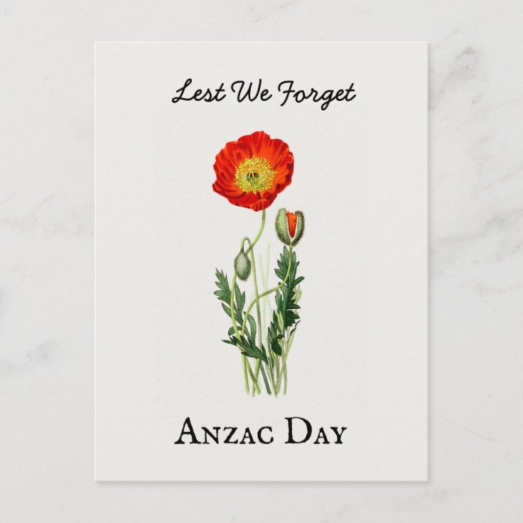 Anzac day poppy vintage remembrance memorial postcard | Zazzle