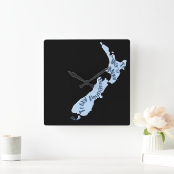 Aotearoa NZ Map, Islands in Māori language Square Wall Clock | Zazzle