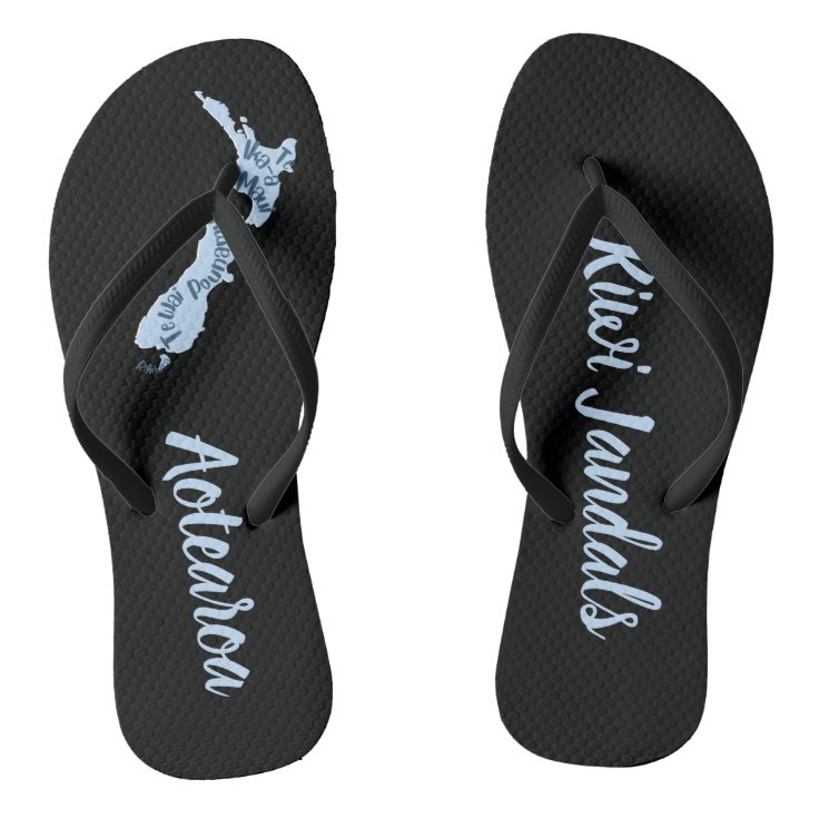 Aotearoa NZ Map, Māori Language, Kiwi Jandals Flip Flops | Zazzle