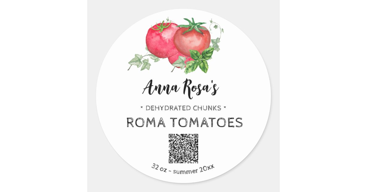AP30 Dehydrated Tomatoes QR Logo Classic Round Sticker | Zazzle