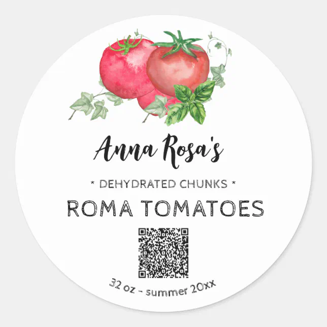 AP30 Dehydrated Tomatoes QR Logo Classic Round Sticker | Zazzle