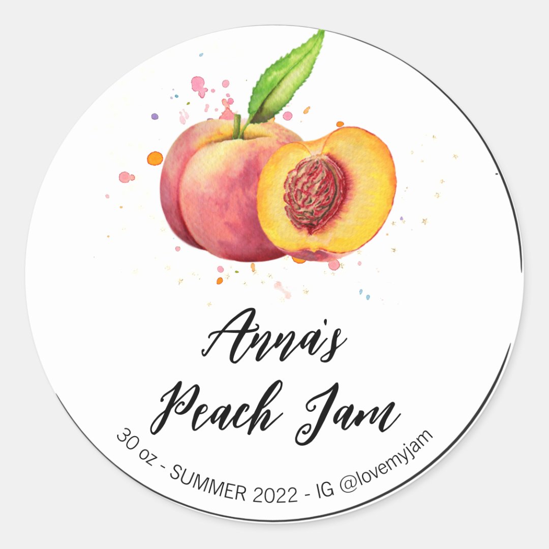 AP30 Peach Homemade Jelly Jam Preserves Classic Round Sticker | Zazzle
