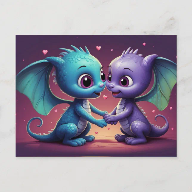 AP48 PHOTO Invite Dragon Dino Hearts Postcard | Zazzle