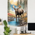 AP49 MOOSE Rocks Stream Forest Nature Poster | Zazzle