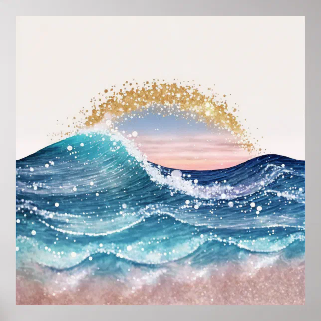 AP60 Wave Sea Glitter Coastal Ocean Sand Beach Poster | Zazzle