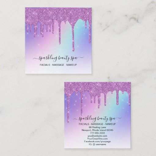 AP7 PASTEL Rainbow Drips GLITTER Purple Square Business Card | Zazzle