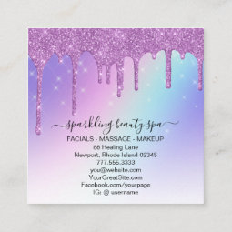 AP7 PASTEL Rainbow Drips GLITTER Purple Square Business Card | Zazzle