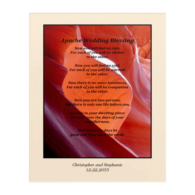 Apache Wedding Blessing 16x20 Personalized Acrylic Print | Zazzle
