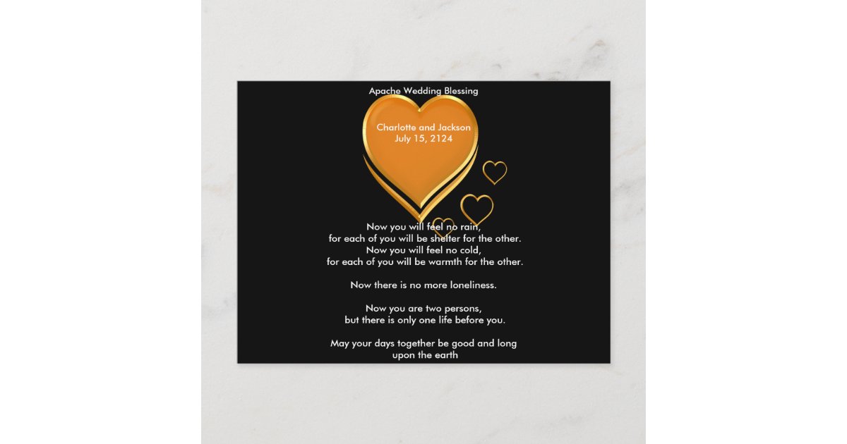 Apache Wedding Blessing Gold Hearts Postcard | Zazzle