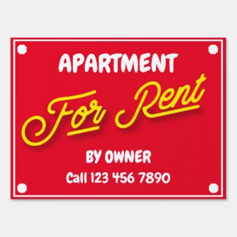 Apartment For Rent White Text Yellow Script Red Sign | Zazzle